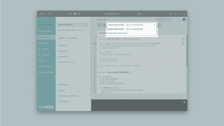 Accessing Gyroscope Data on Nano 33 BLE Sense Rev2 | Arduino Documentation