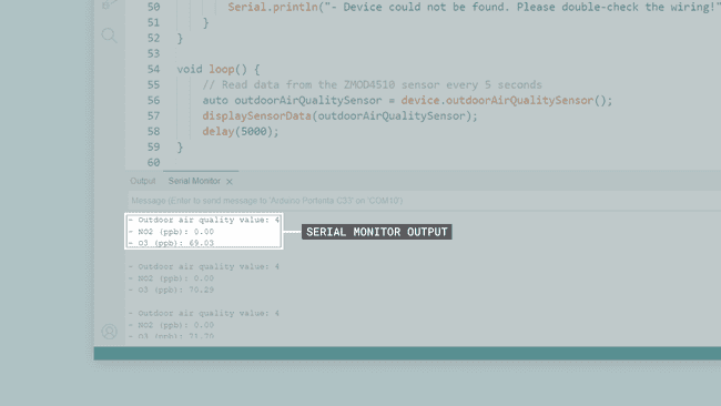 Example sketch output in the Arduino IDE's Serial Monitor