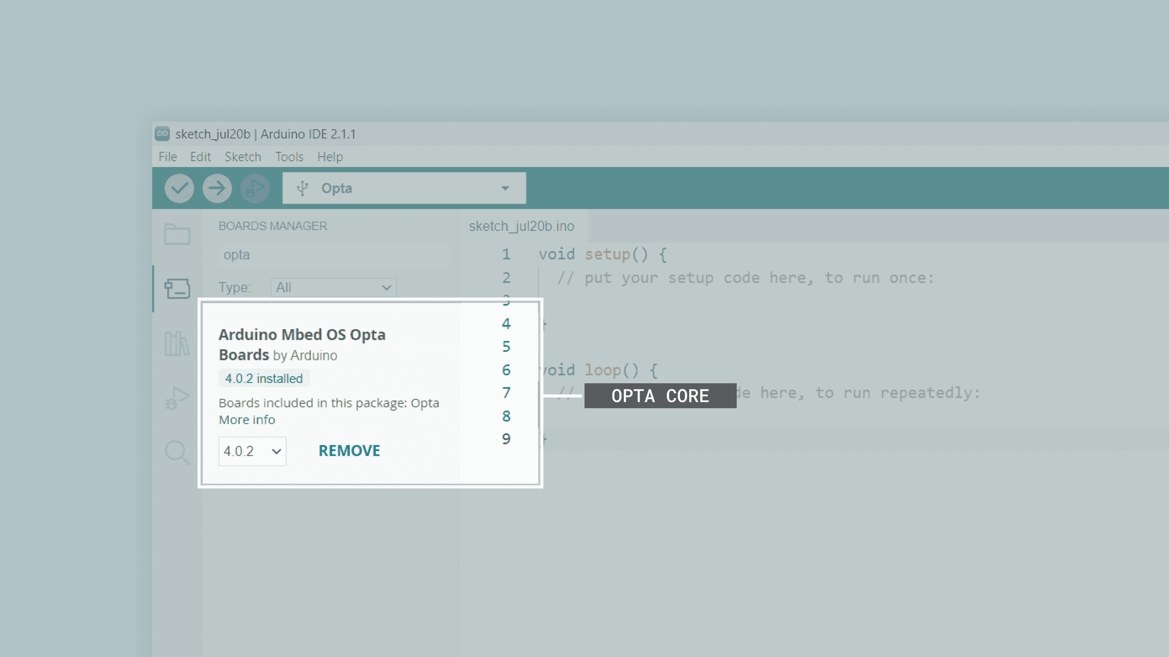 Installing the Arduino Mbed OS Opta Boards core in the Arduino IDE