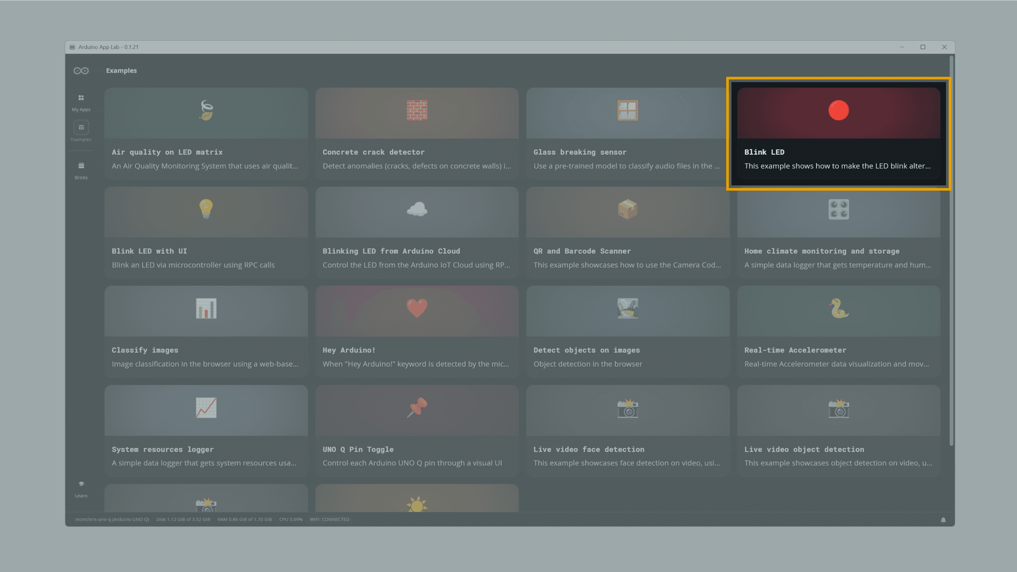 Open the Blink LED example (Read the example documentation to ...