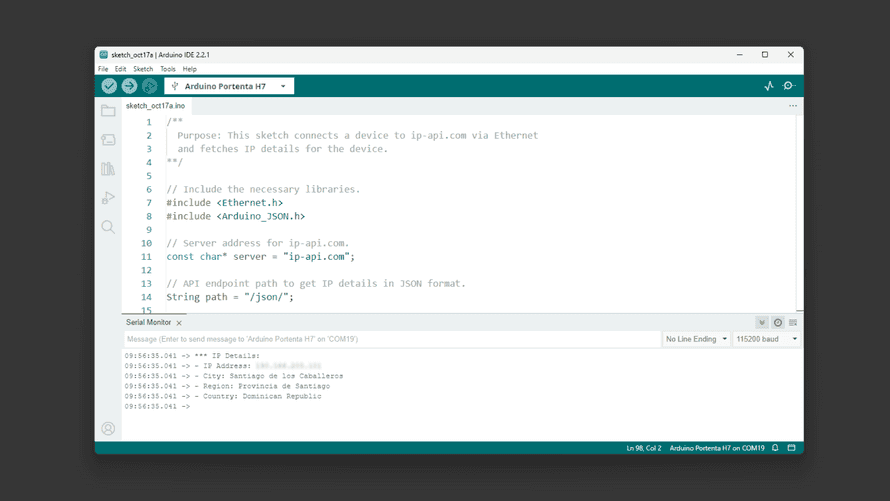 portenta h7 c33 ethernet test
