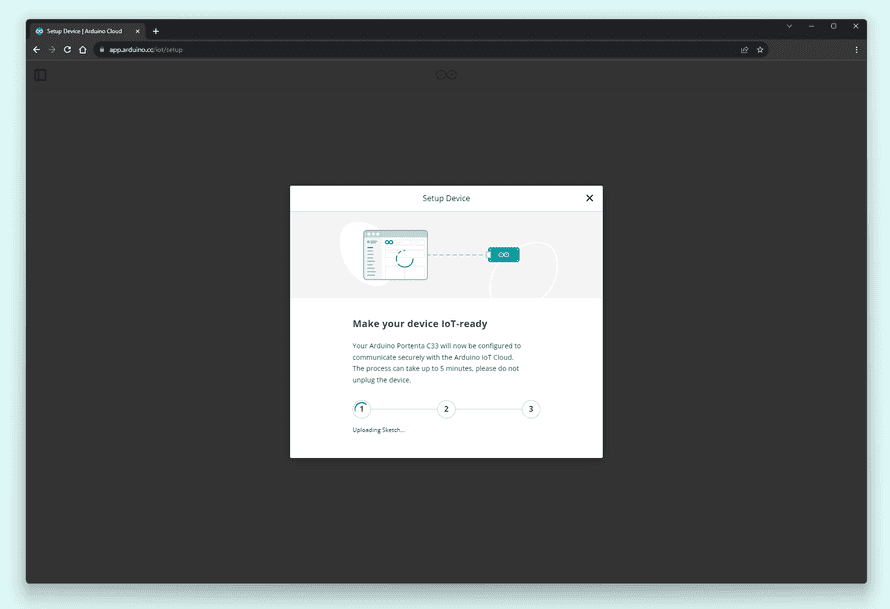 arduino cloud setup device pop up window