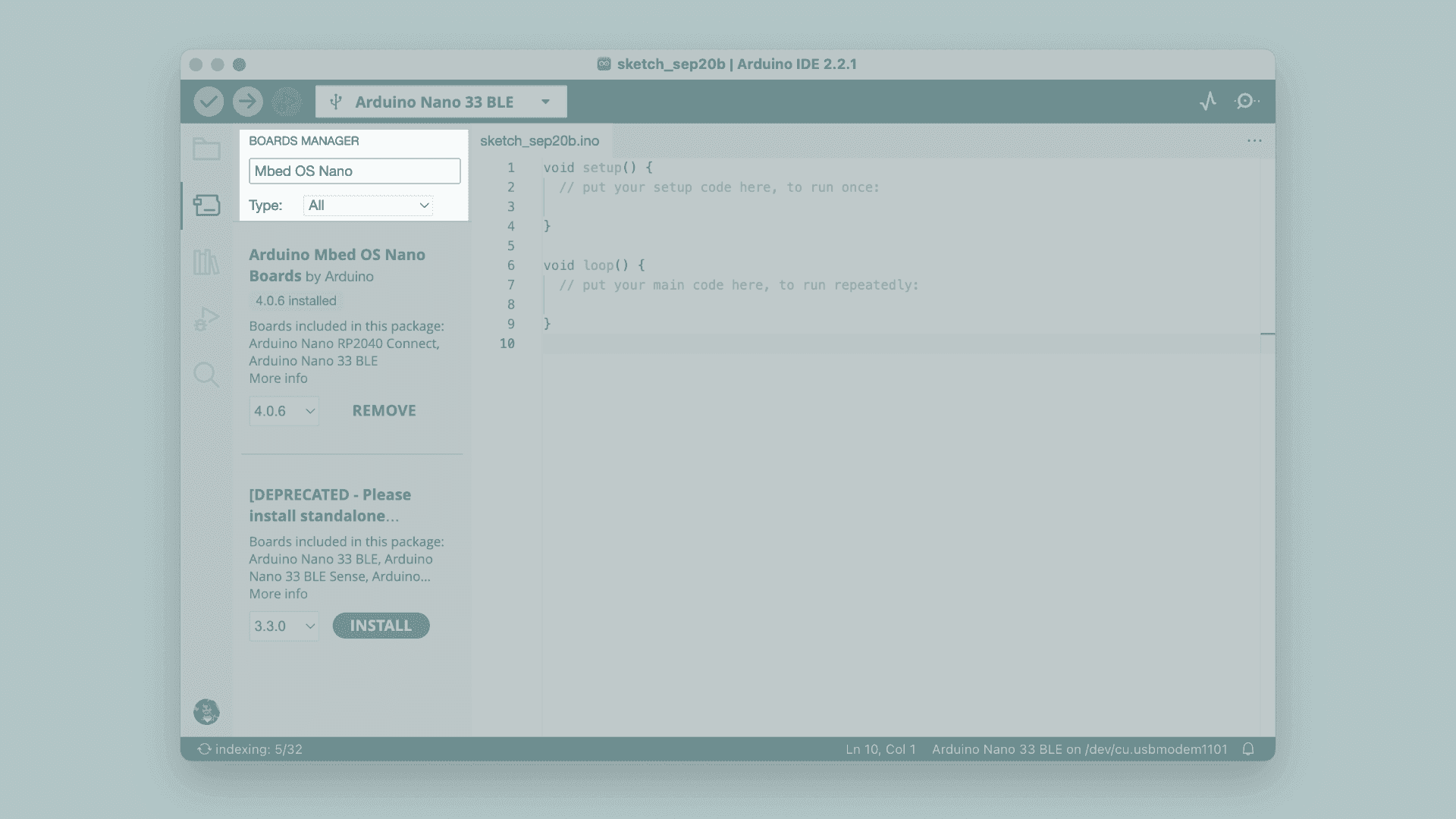 Select your desired version in the drop down menu Boards manager