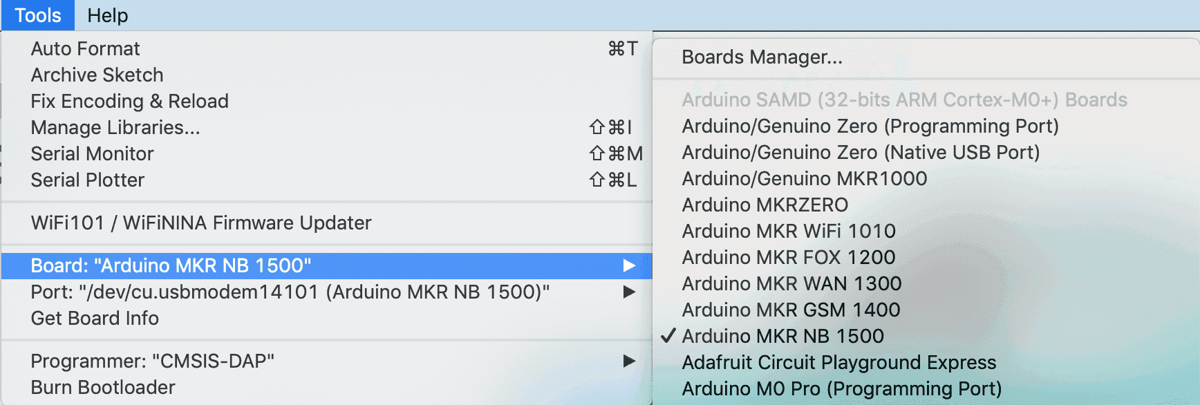 Select Arduino MKR NB 1500
