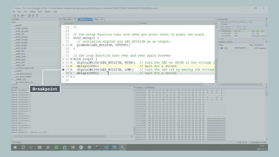 Setting a breakpoint