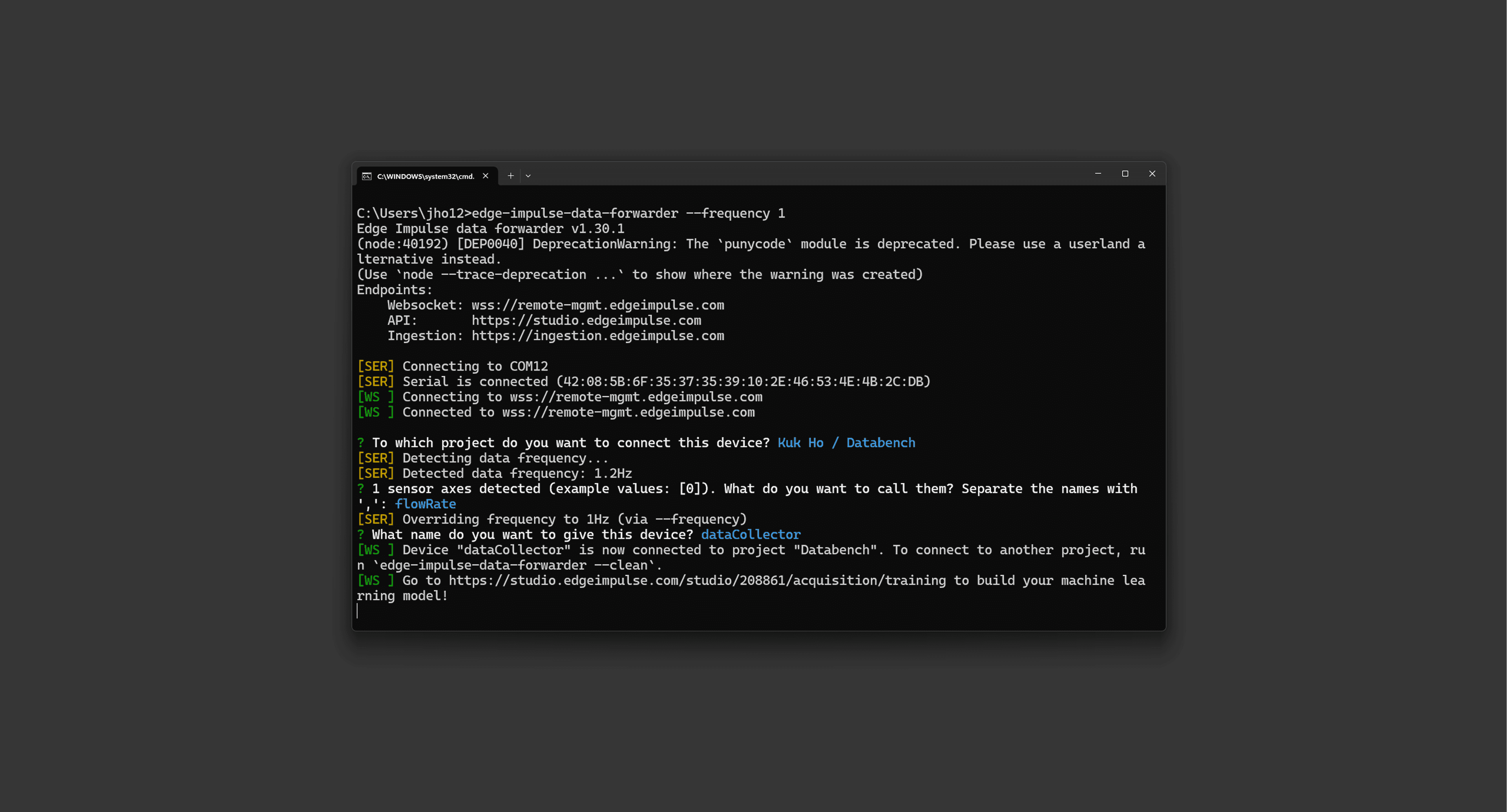 Data forwarder initialization