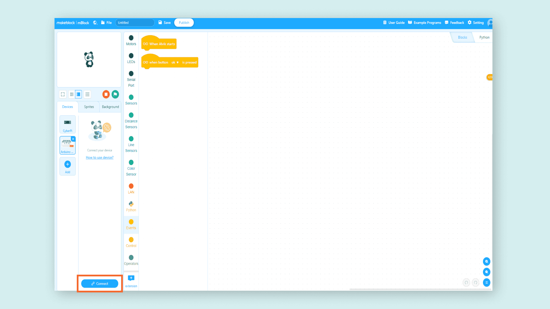 mBlock connect button