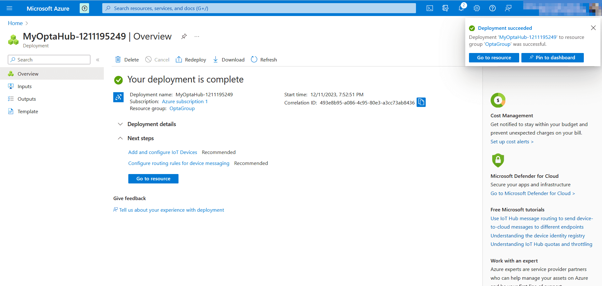 Deployment complete screen