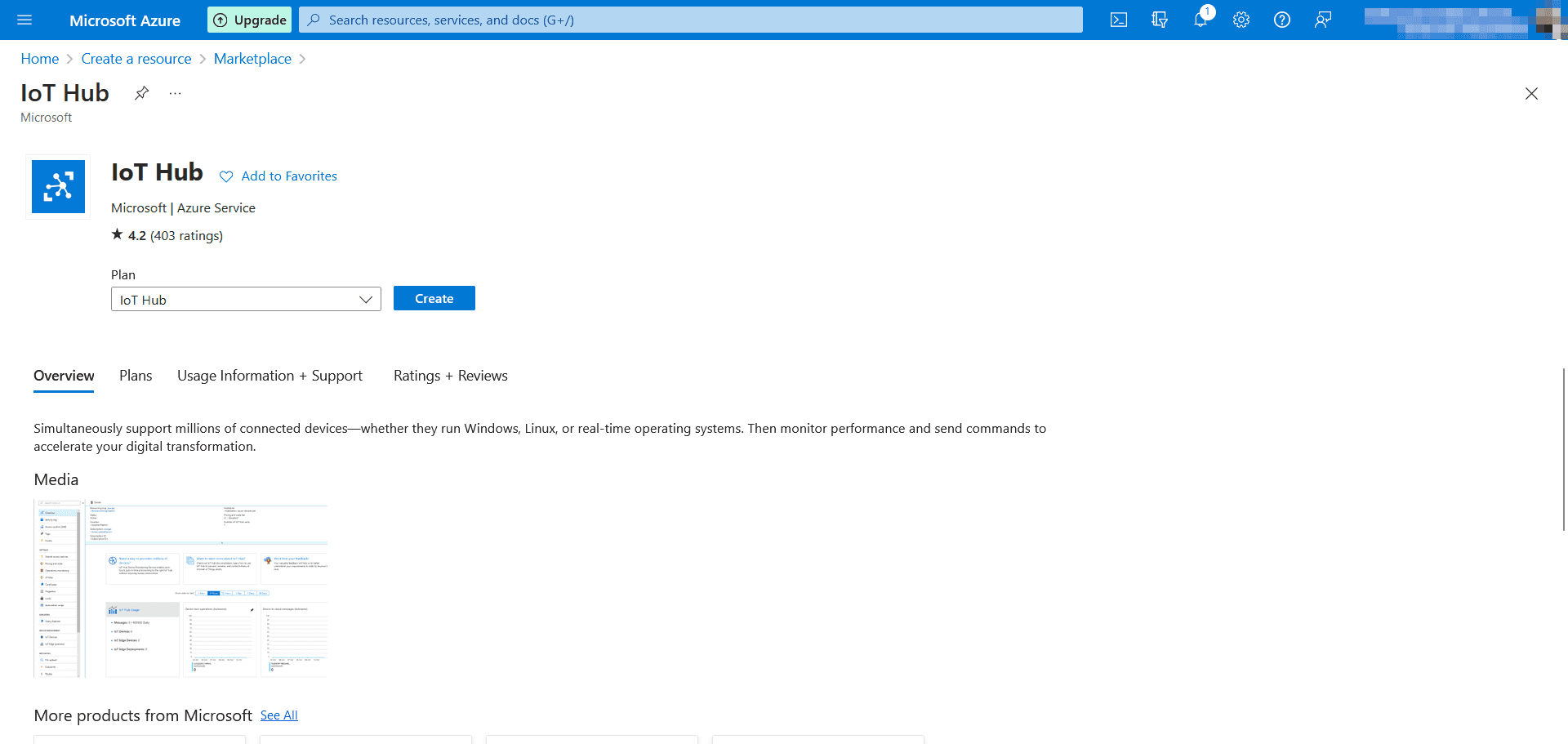 Overview page of your new IoT Hub subscription