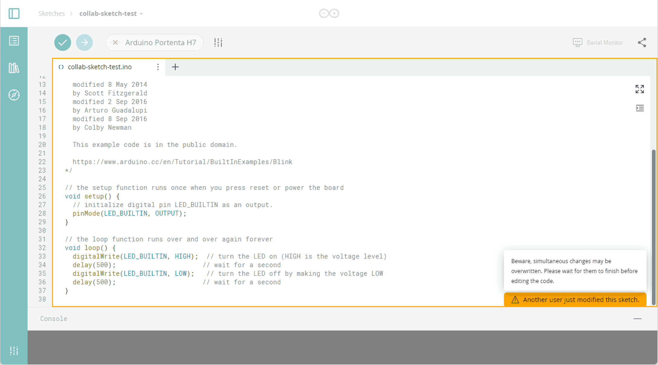 Collaborative Coding - Code editor orange frame highlight