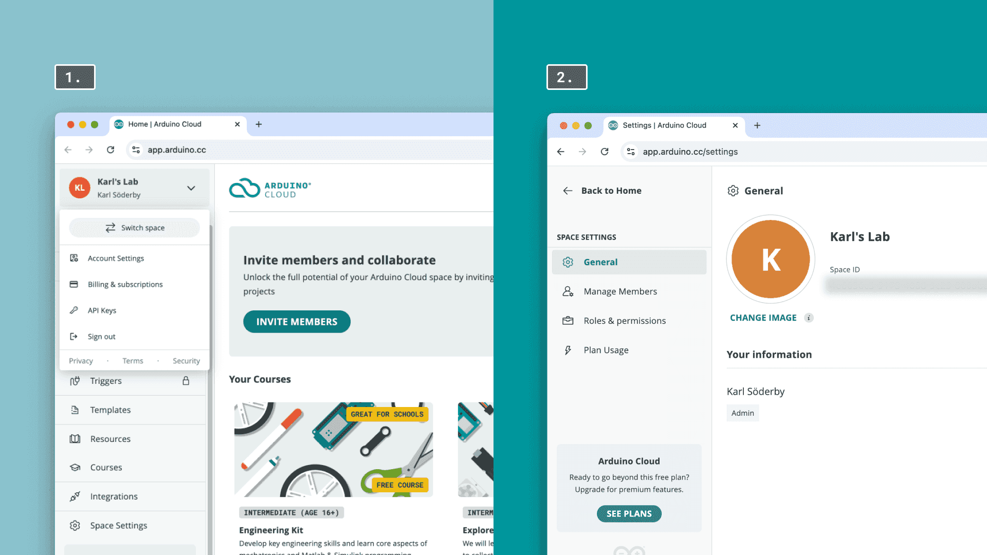 Retrieve Space ID from Arduino Cloud.