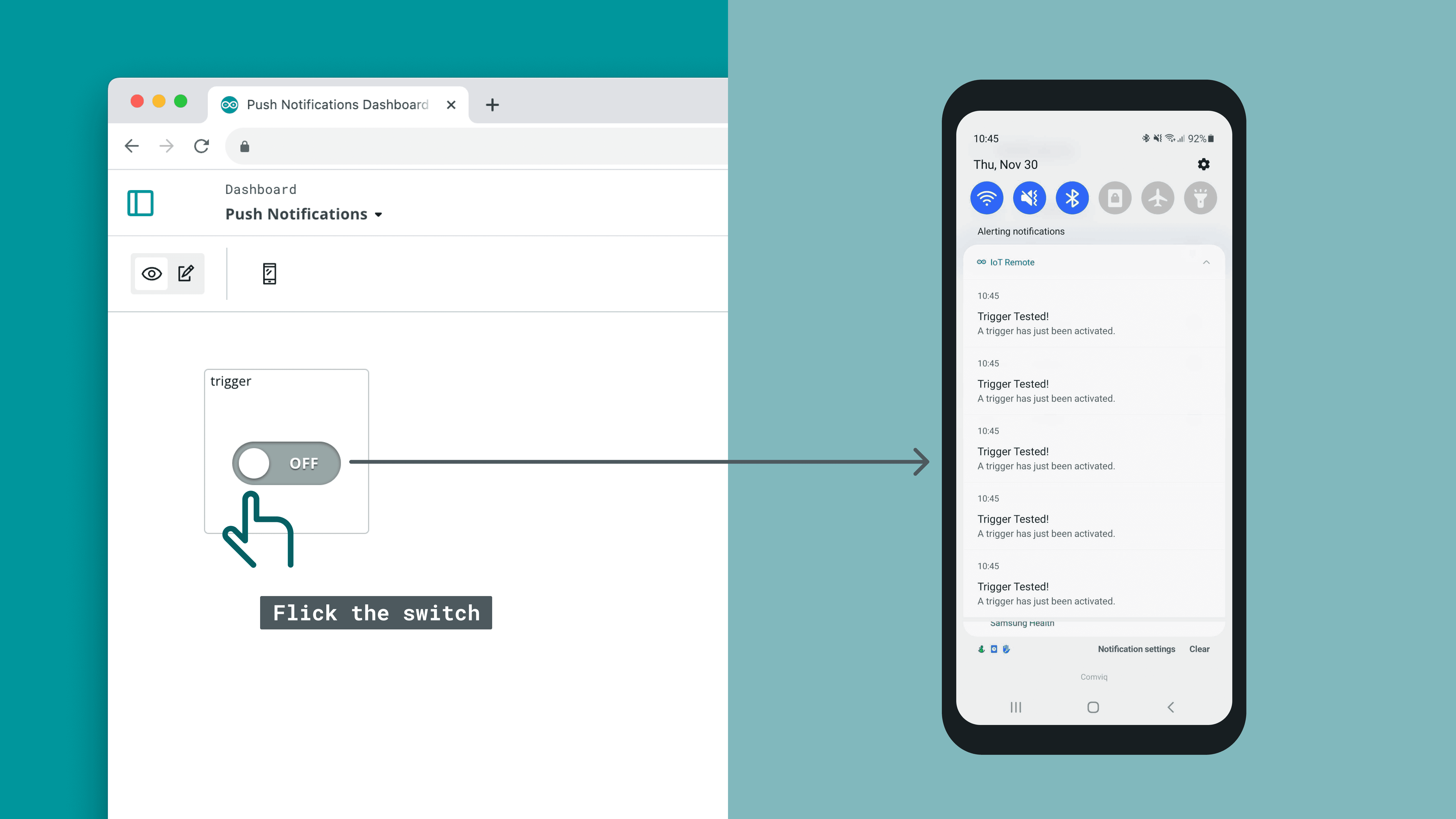 Flick switch = notification on phone!