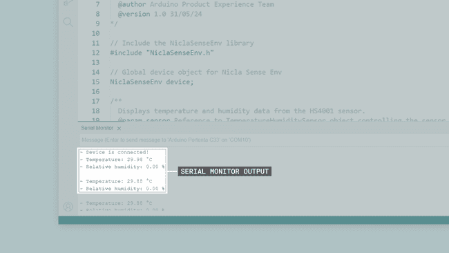 Example sketch output in the Arduino IDE's Serial Monitor