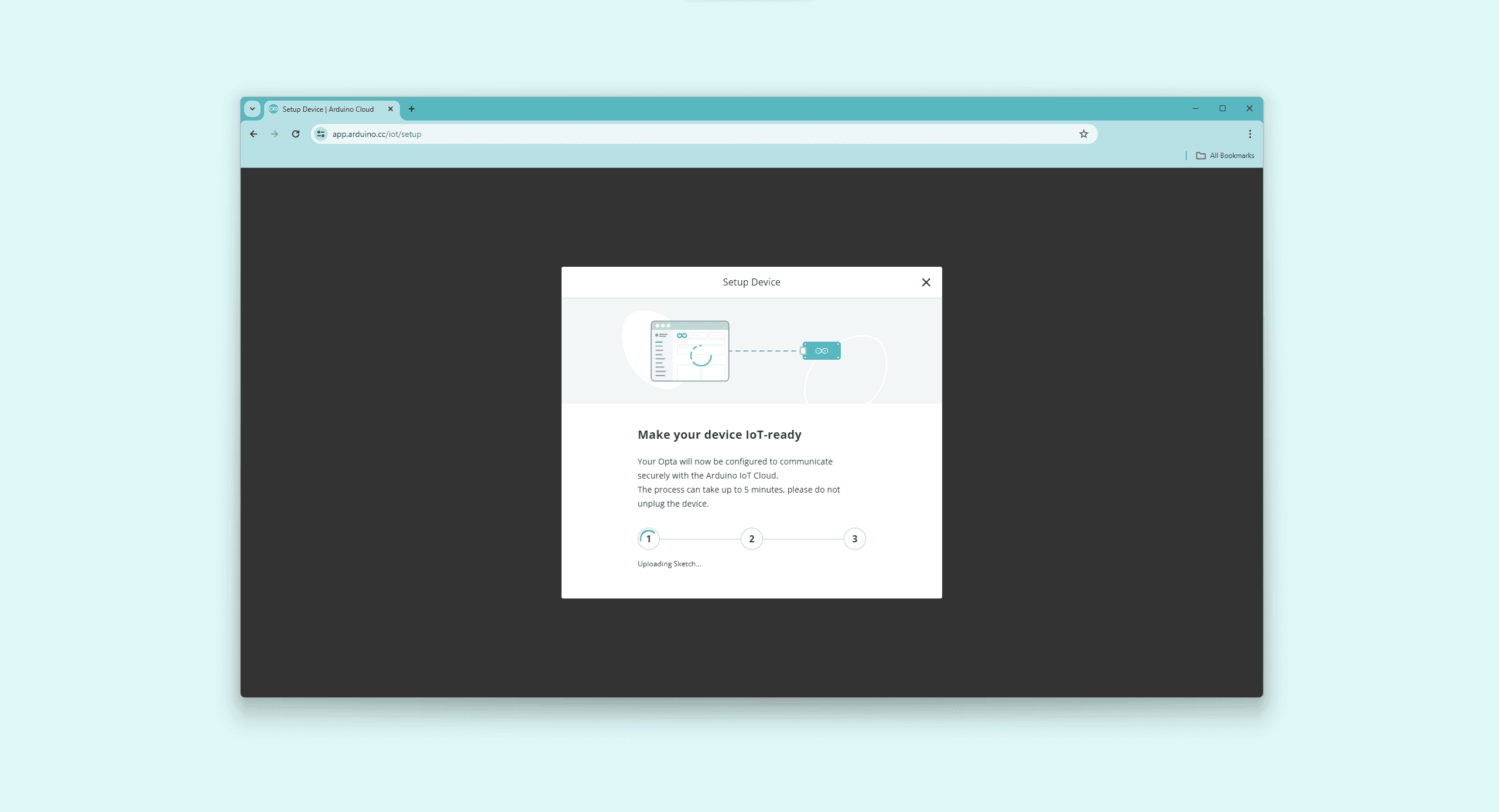 iot cloud setup device pop up window