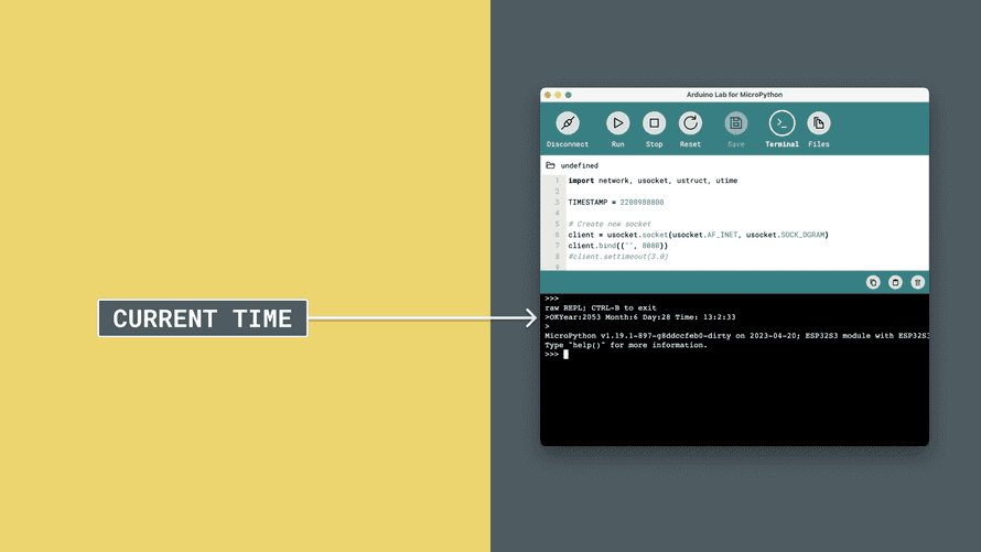 Screenshot of current time in the REPL.