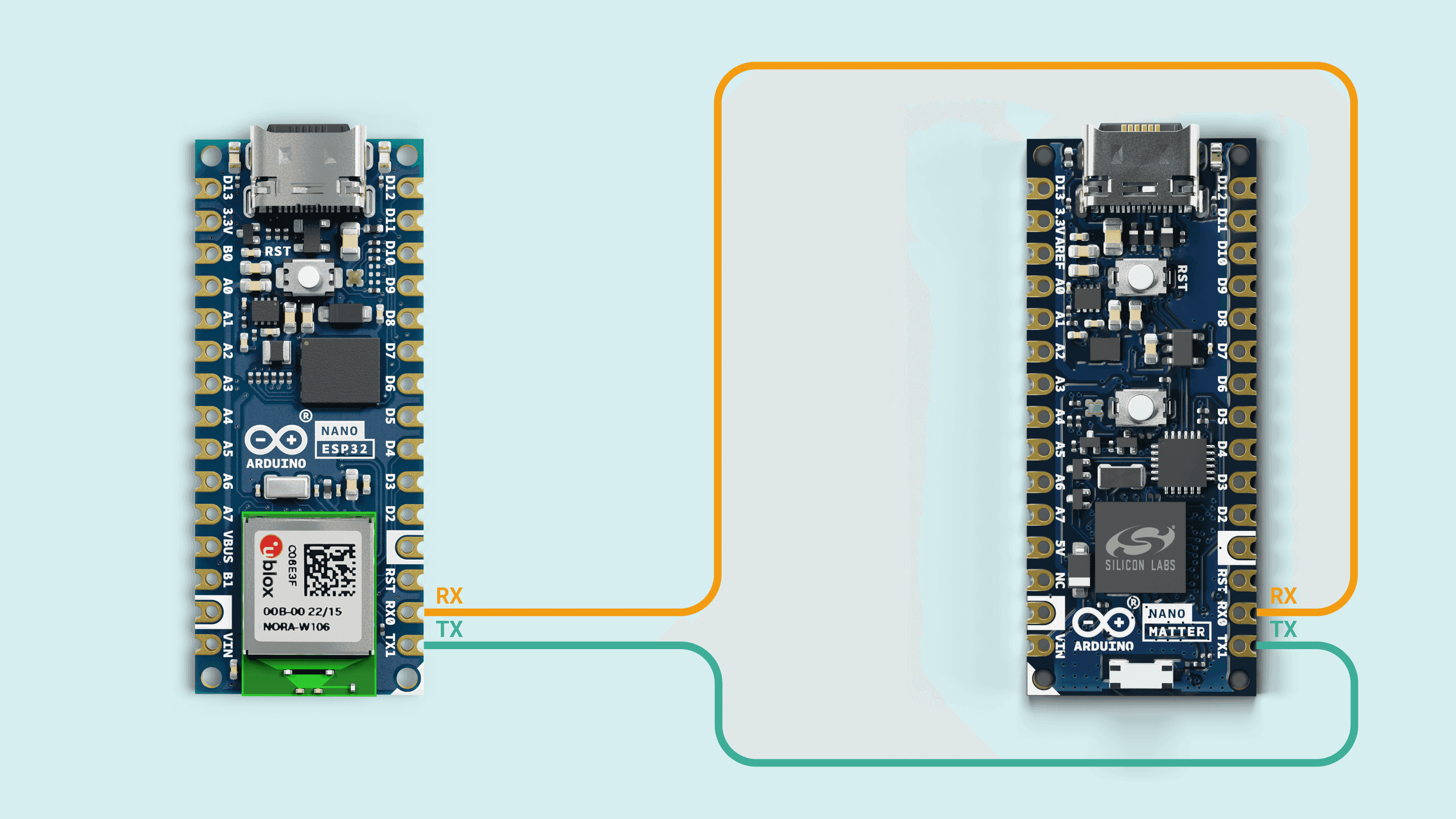 Nano ESP32 + Nano Matter wiring Nano ESP32 + Nano Matter stacking