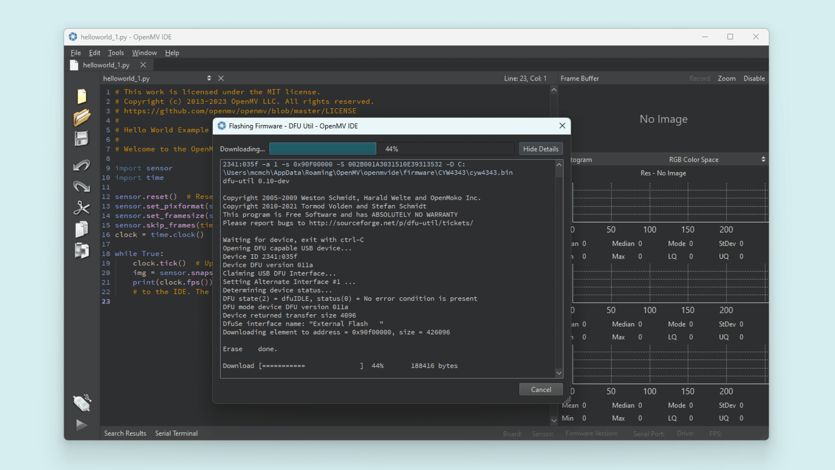 Installing firmware on Nicla Vision board in OpenMV