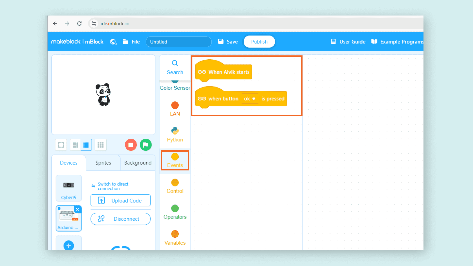 Event in the action menu