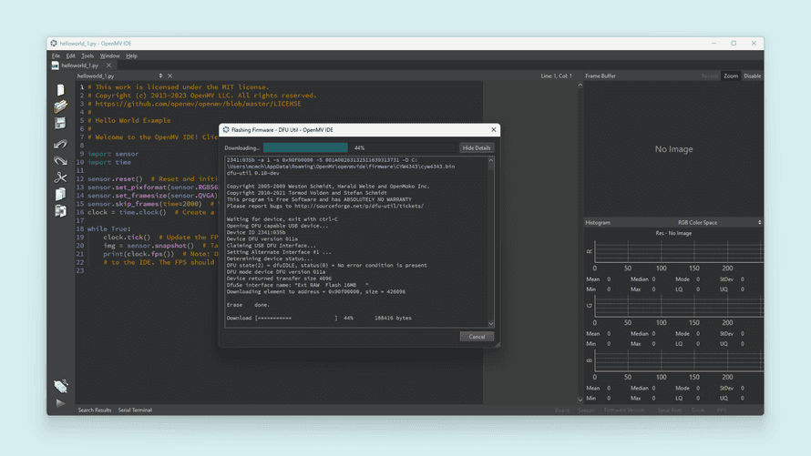 Installing firmware on H7 board in OpenMV