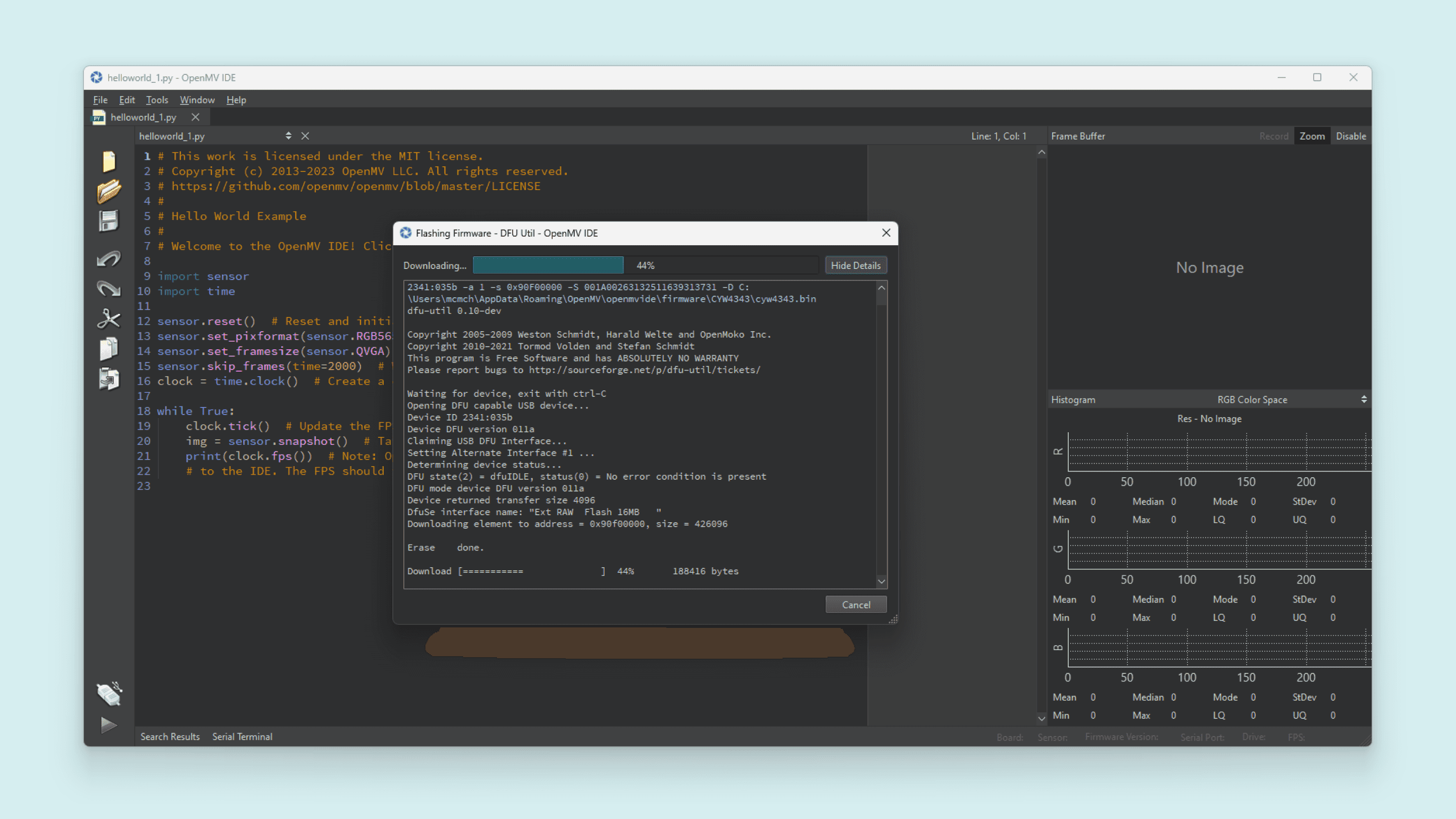 Installing firmware on H7 board in OpenMV