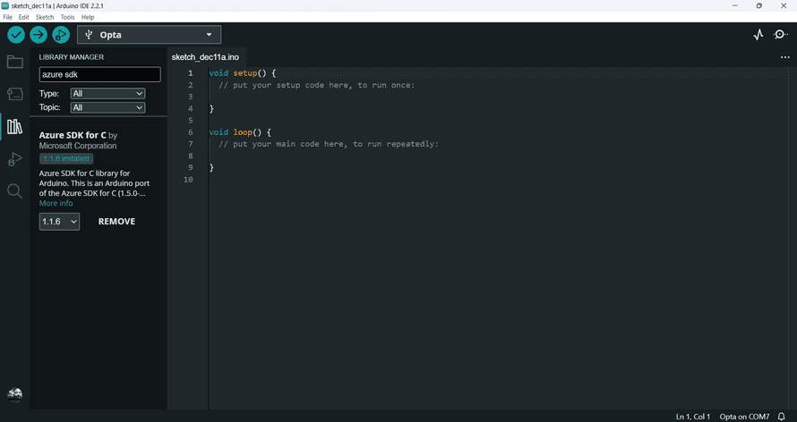 Opta™ Azure IoT Tutorial Library Manager