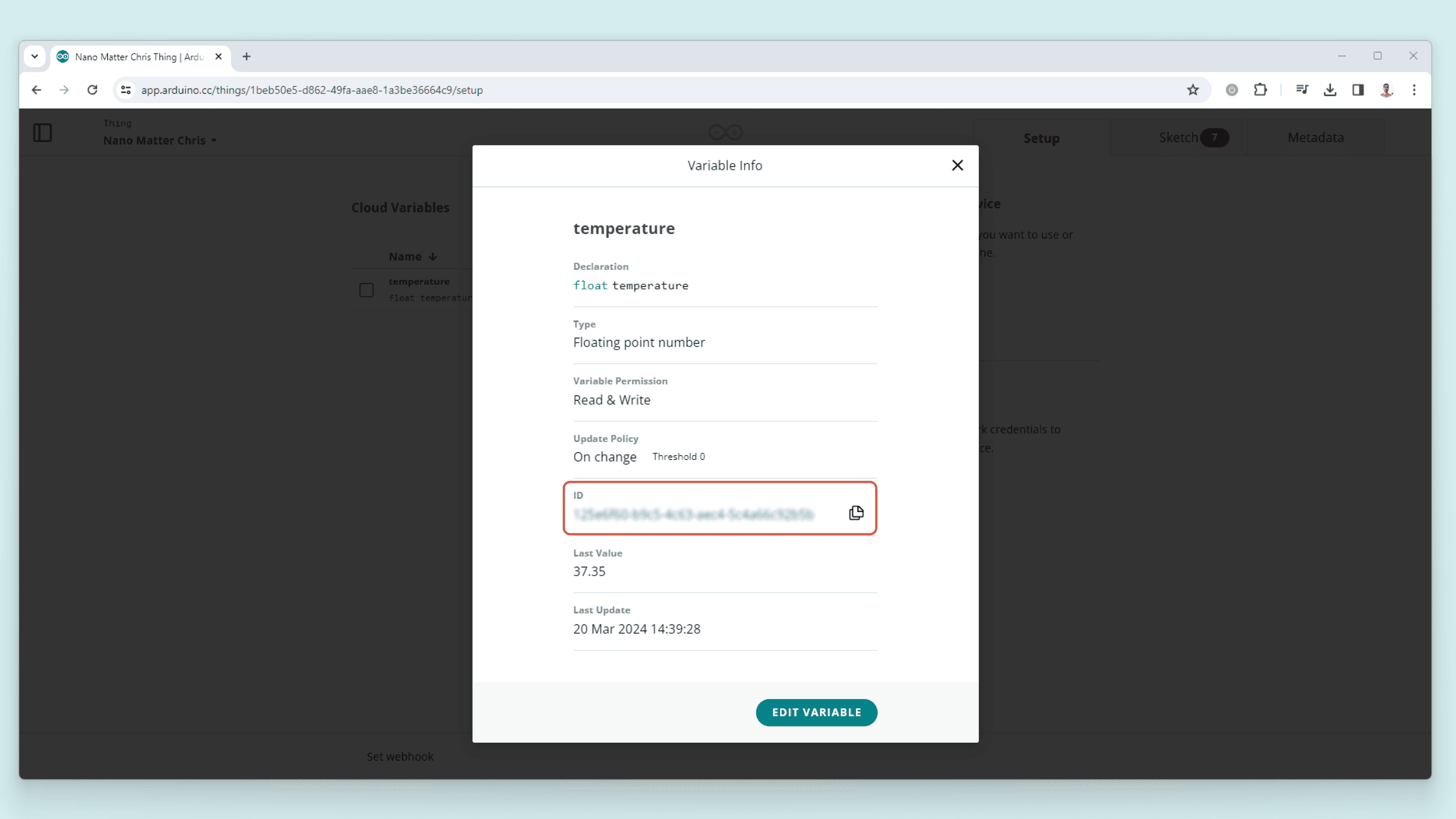 Read the QR code generated by the Nano Matter sketch, select the