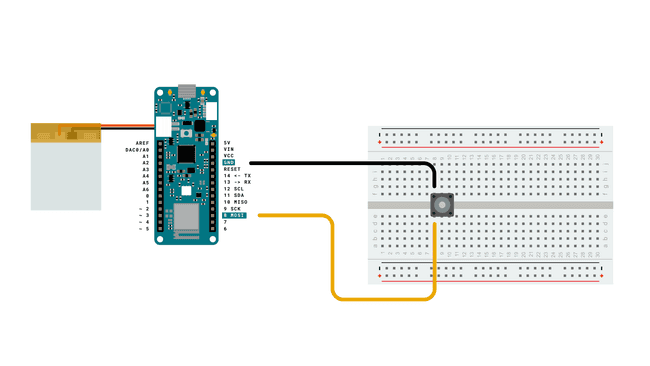 Circuit with board, Li-Po battery and a button.