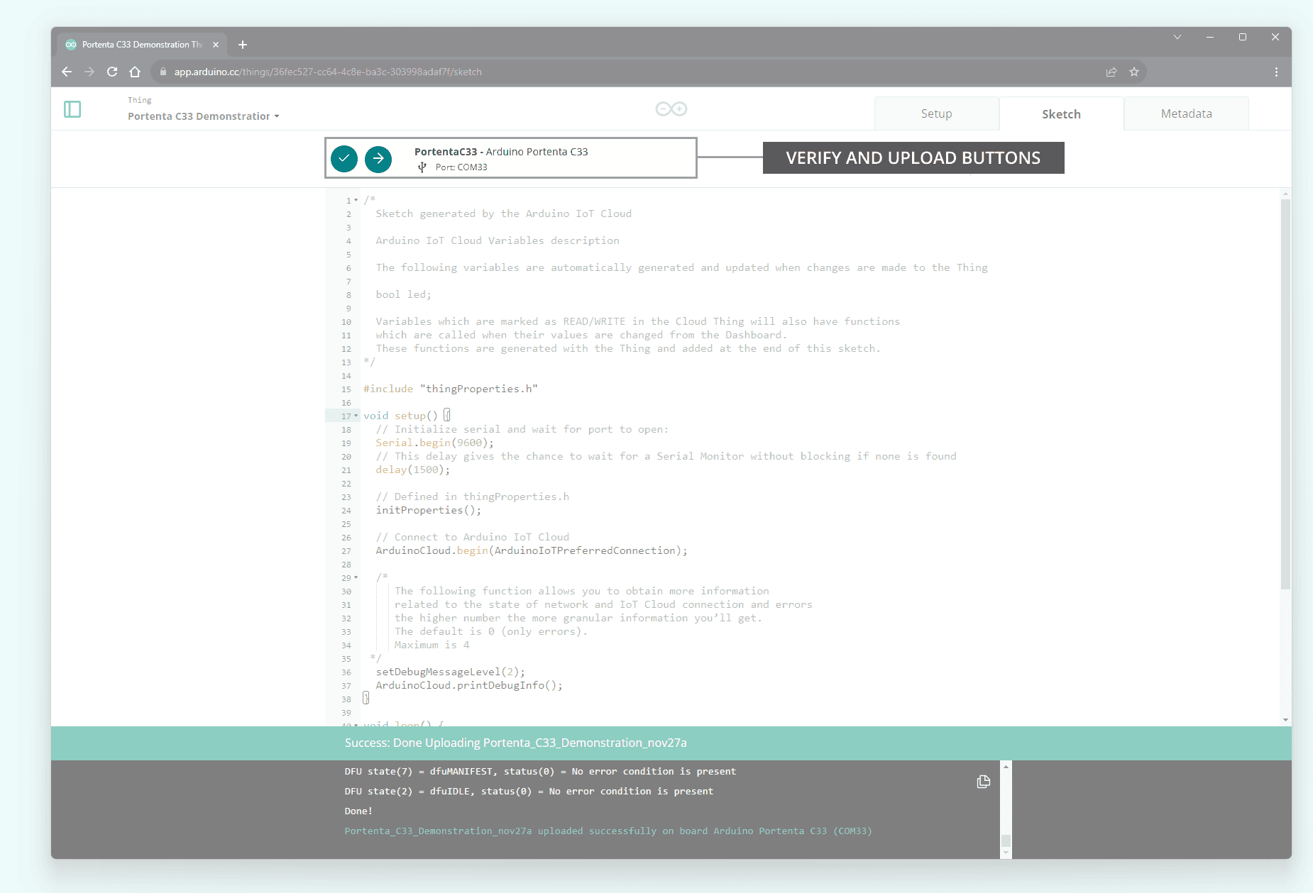 Uploading A Sketch To The Portenta C33 In The Arduino Cloud