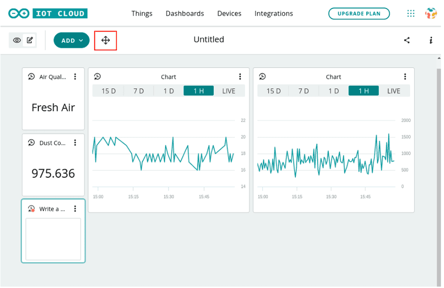 Click on the arrows icon to edit size / placement of the widgets