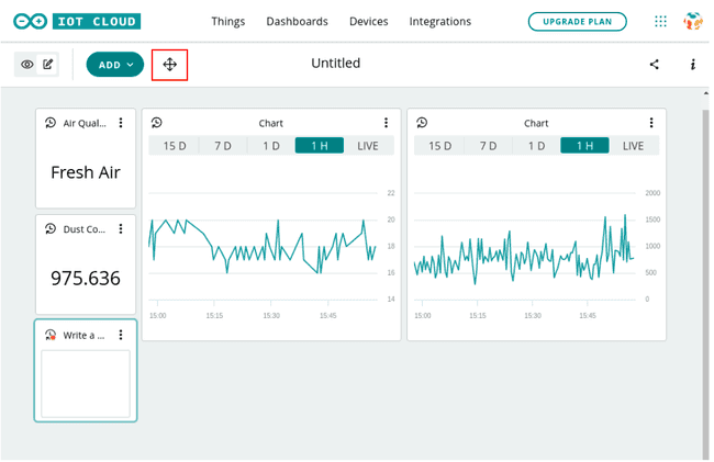 Click on the arrows icon to edit size / placement of the widgets
