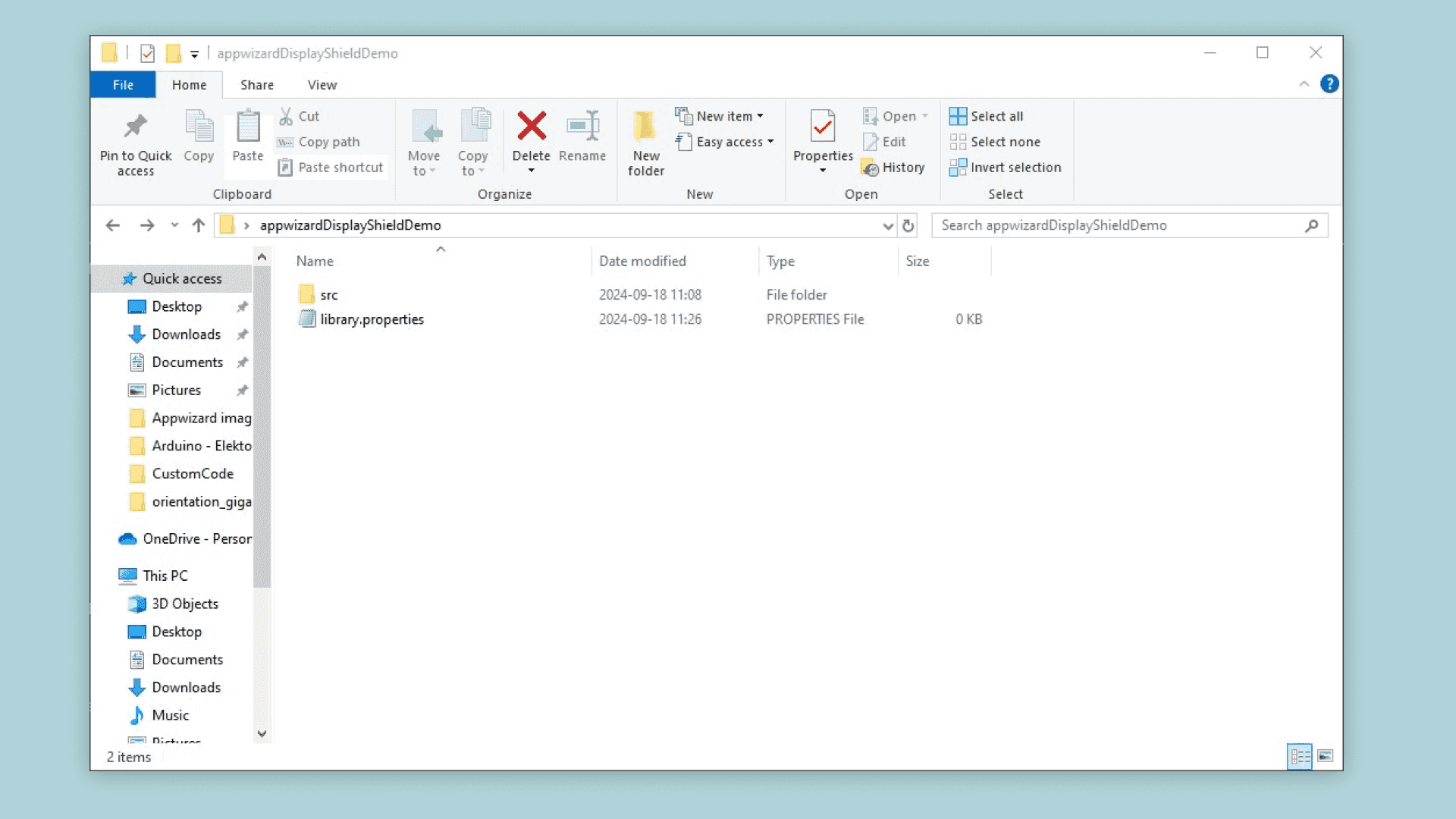 Folder with library properties file