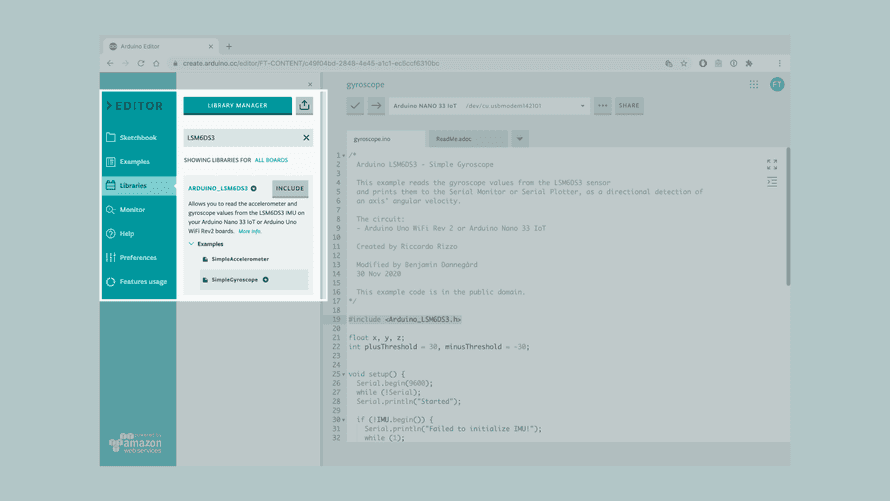 Accessing Gyroscope Data On Nano 33 Iot Arduino Documentation Arduino Documentation