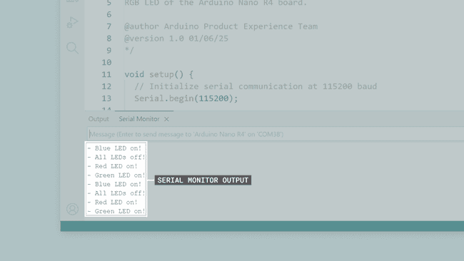 Arduino IDE Serial Monitor output for the RGB LED example sketch
