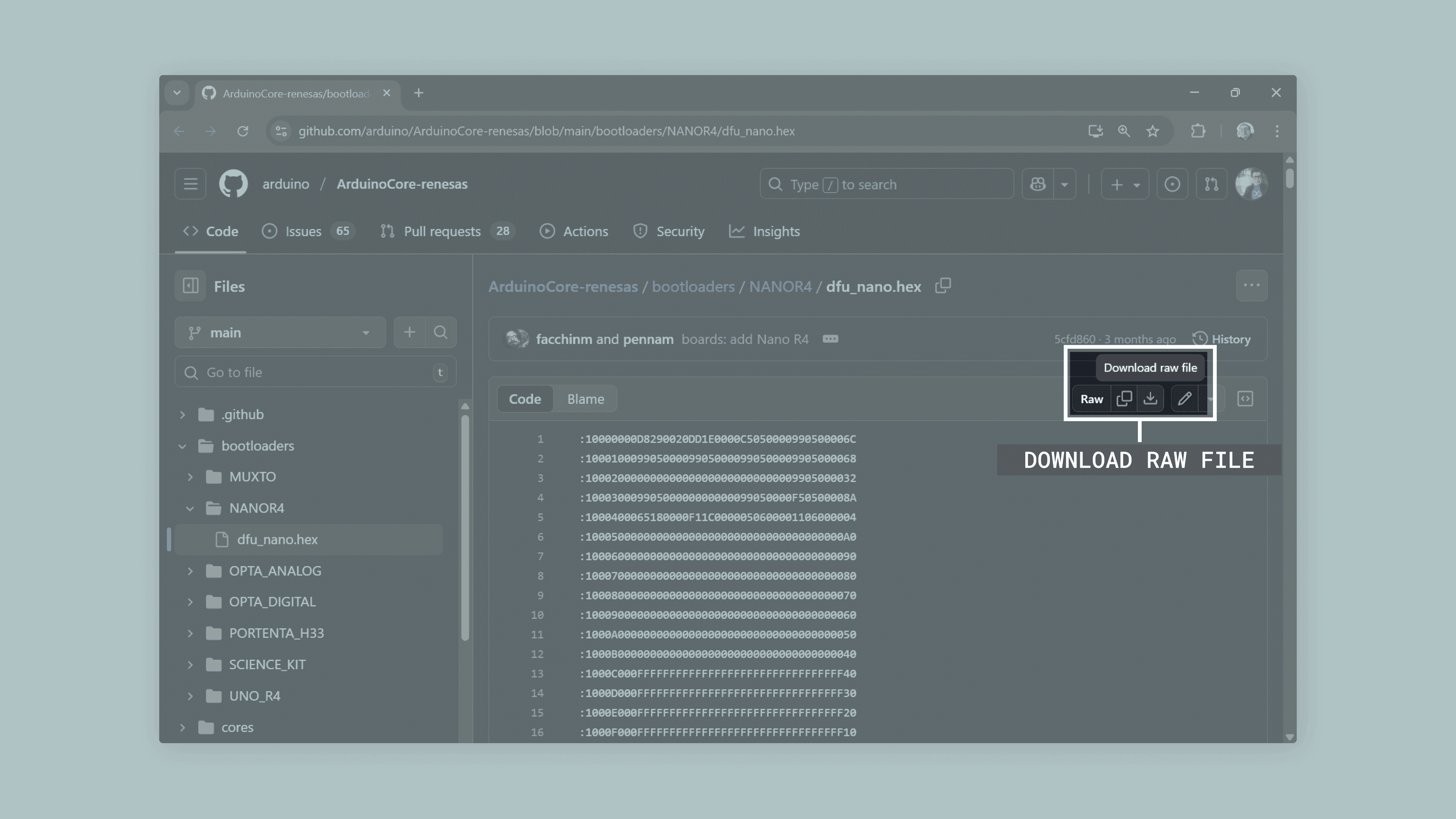 Bootloader file on the Arduino Renesas Core GitHub repository