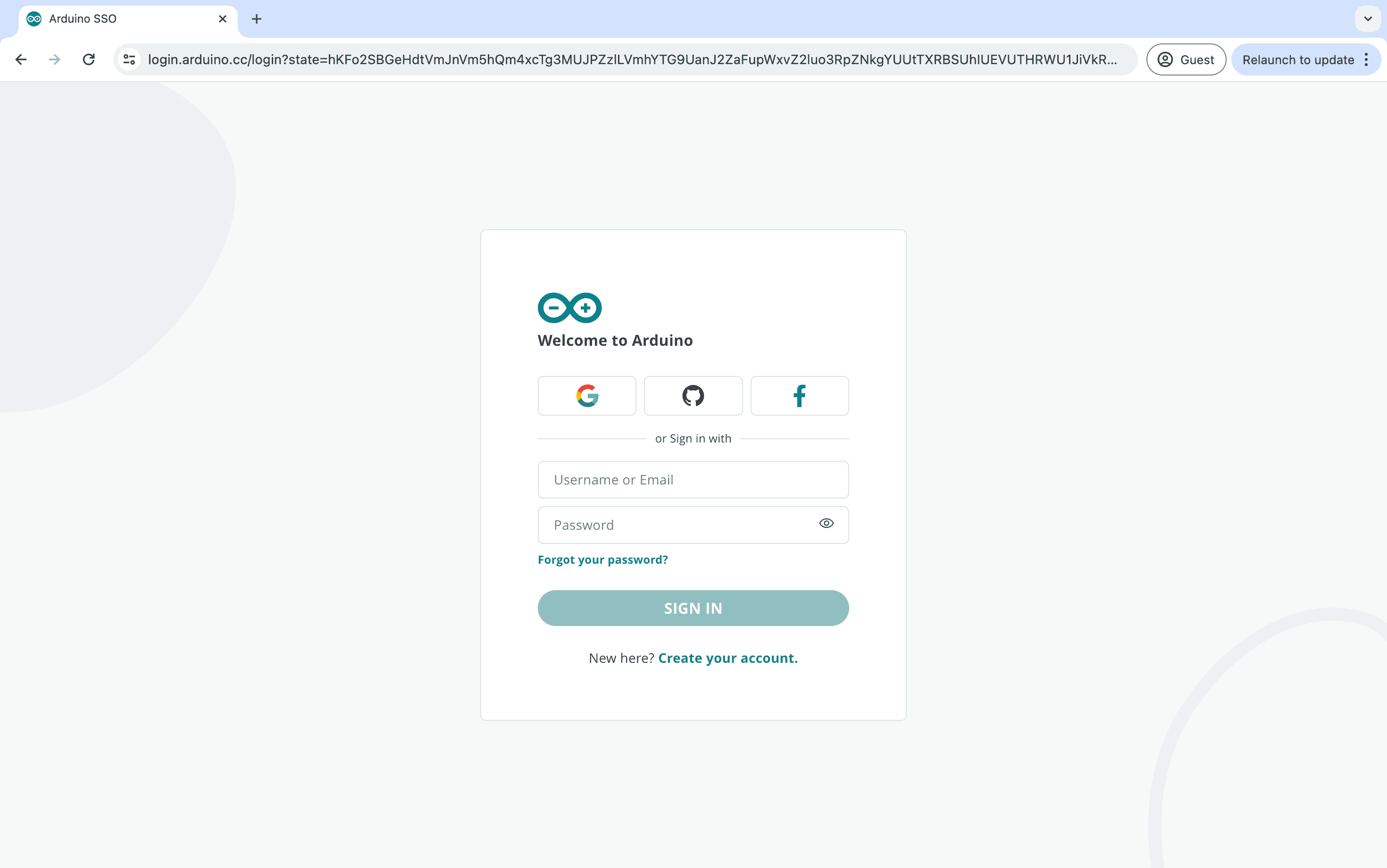 Sign into Arduino Cloud