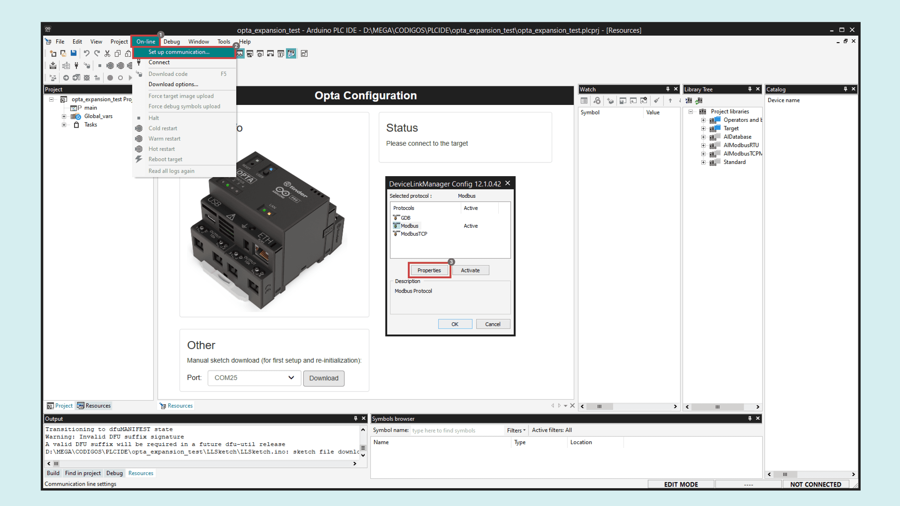 Opta™ communication setup Opta™ serial port selection Opta™ communication setup Opta™ serial port selection