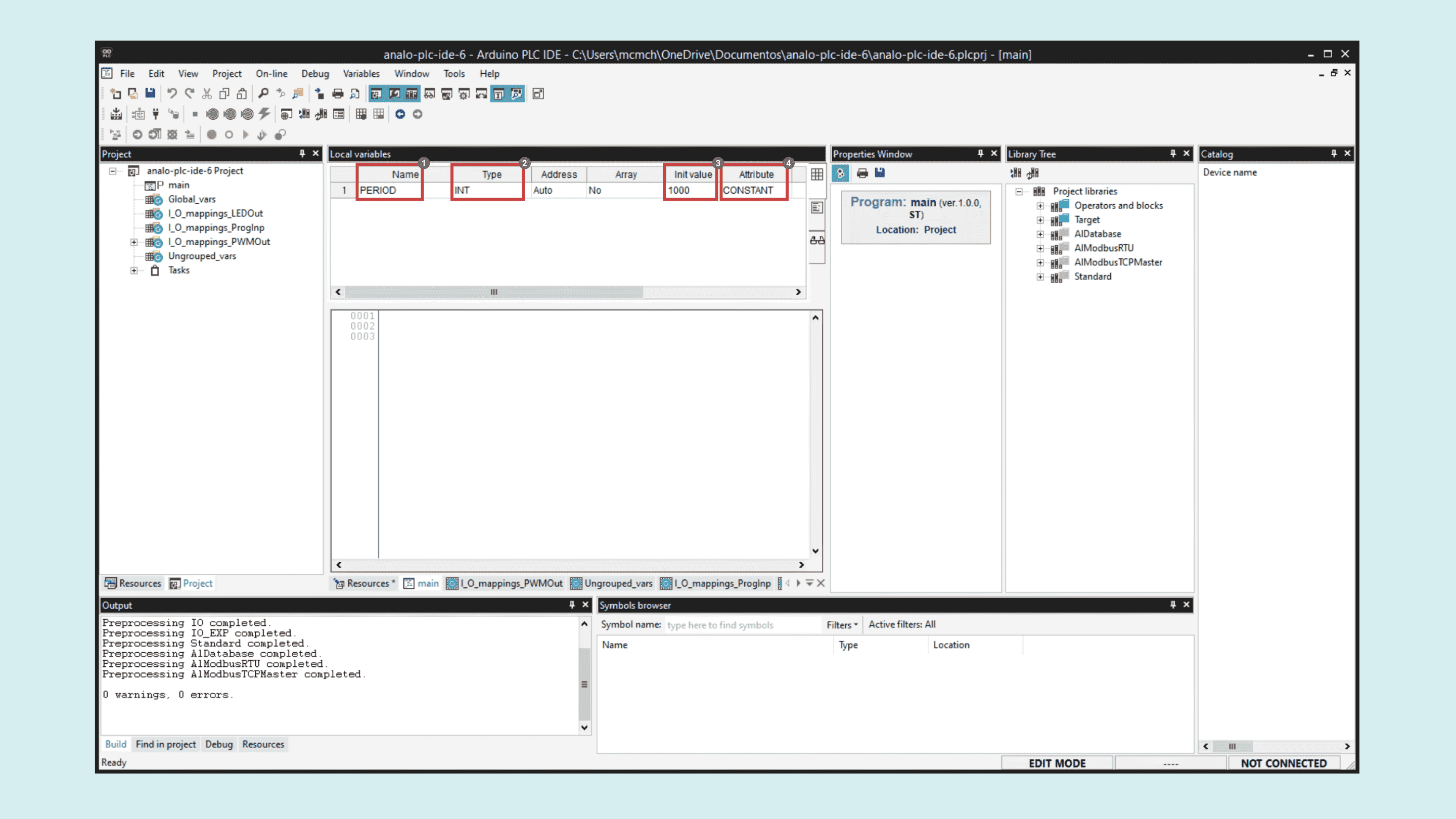 Set up a local variable