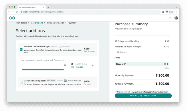 Arduino Cloud Plans Add-Ons Customized