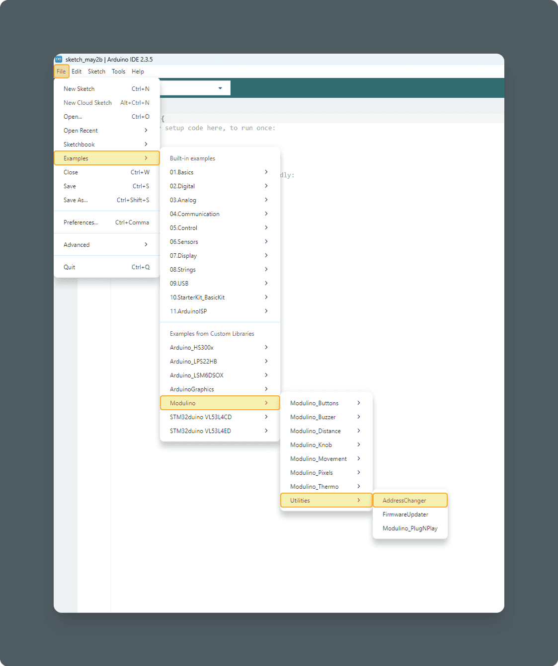 Example location on the IDE