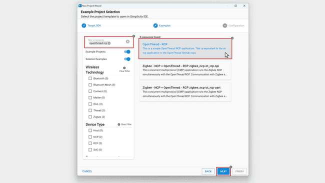 Example project selection