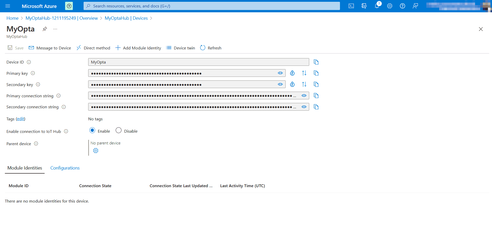 Device ID and Primary key credentials