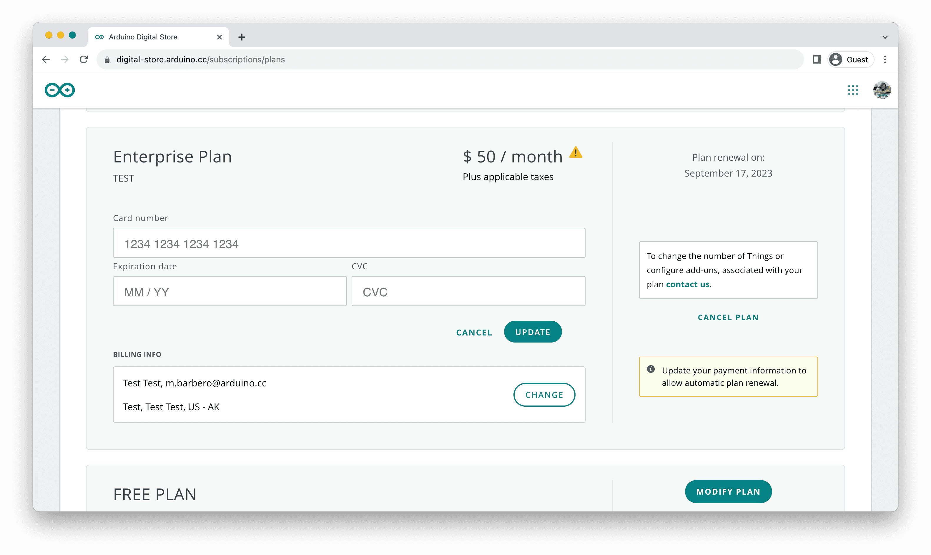 Arduino Cloud Subscription Details Arduino Cloud Subscription Details