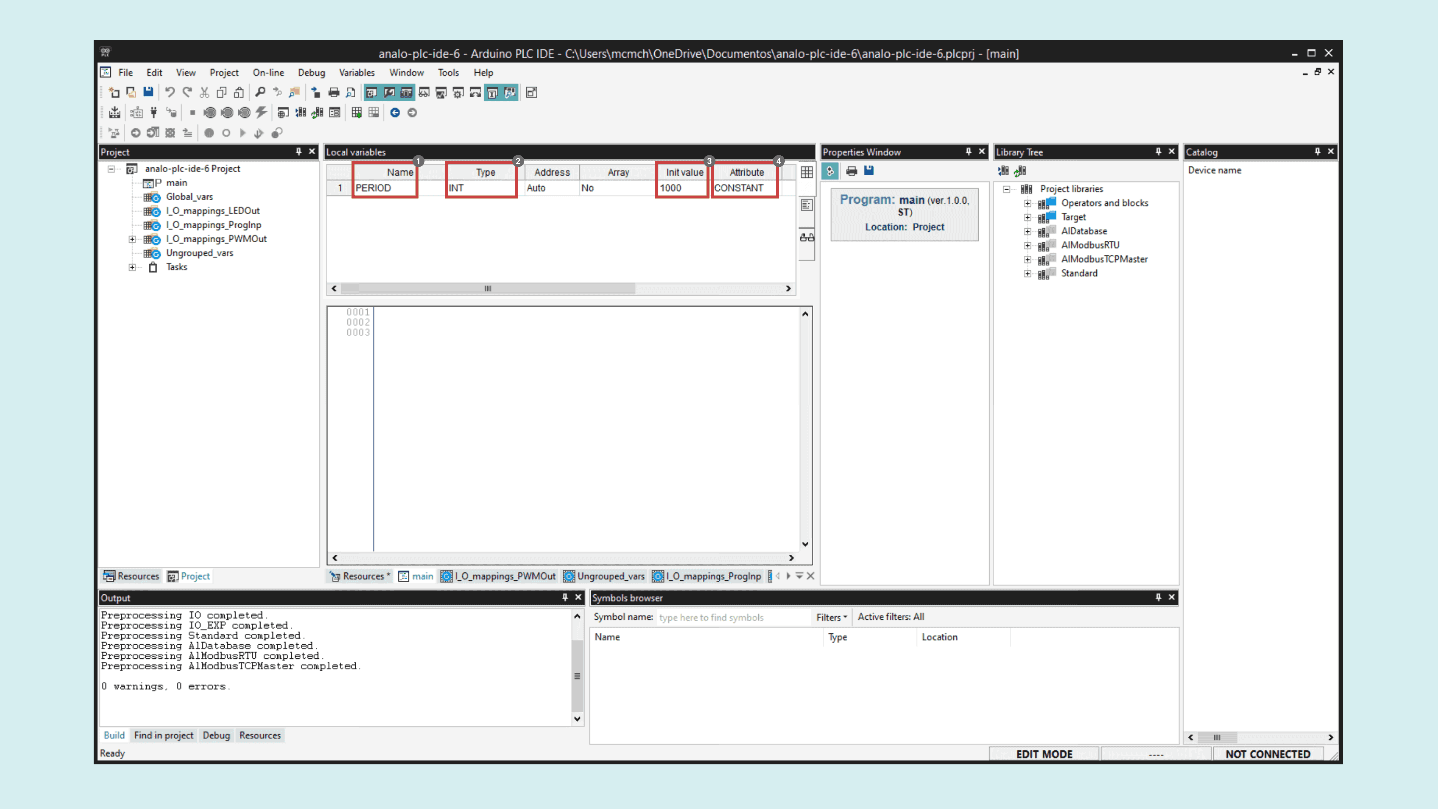Set up a local variable