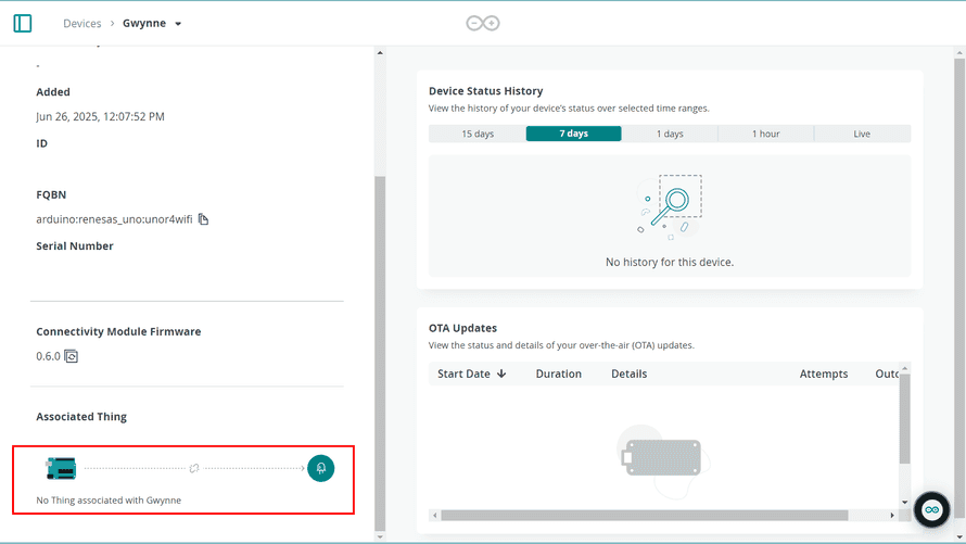 Create thing from device page