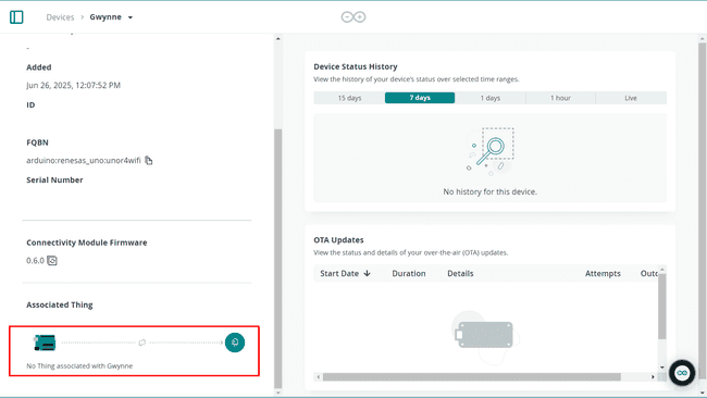 Create thing from device page
