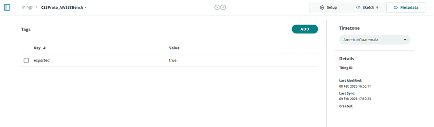 Arduino Cloud Thing Metadata Key