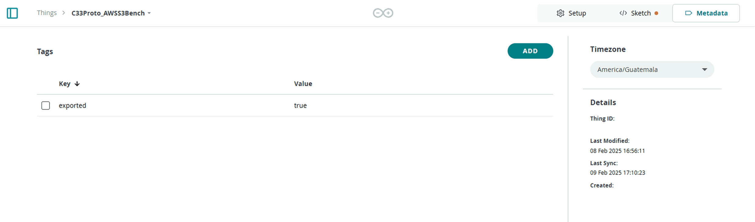 Arduino Cloud Thing Metadata Key