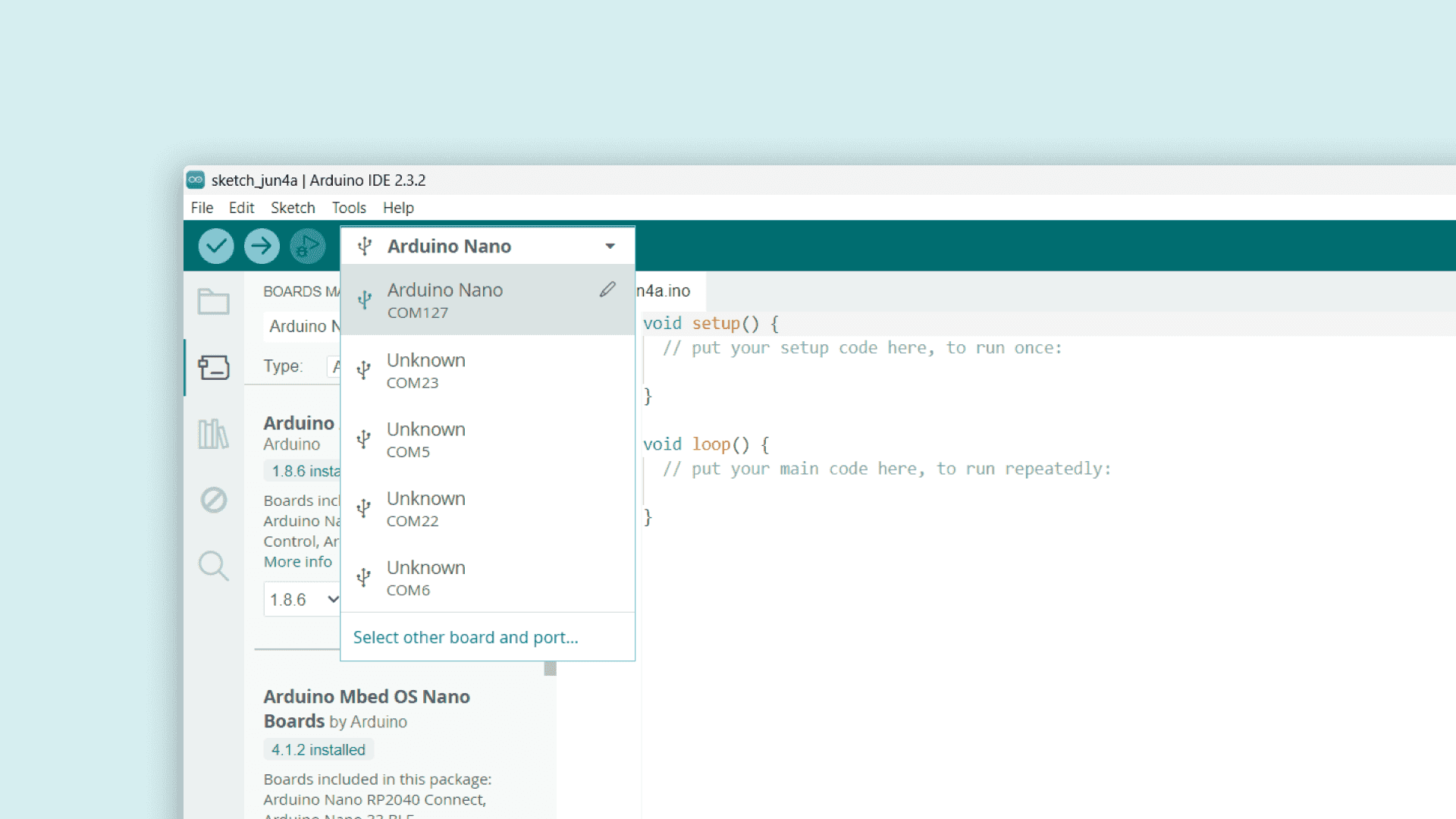 Arduino Nano board found.