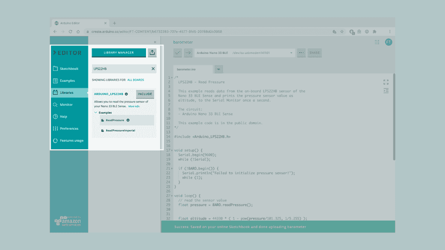 Finding the library in the Cloud Editor.