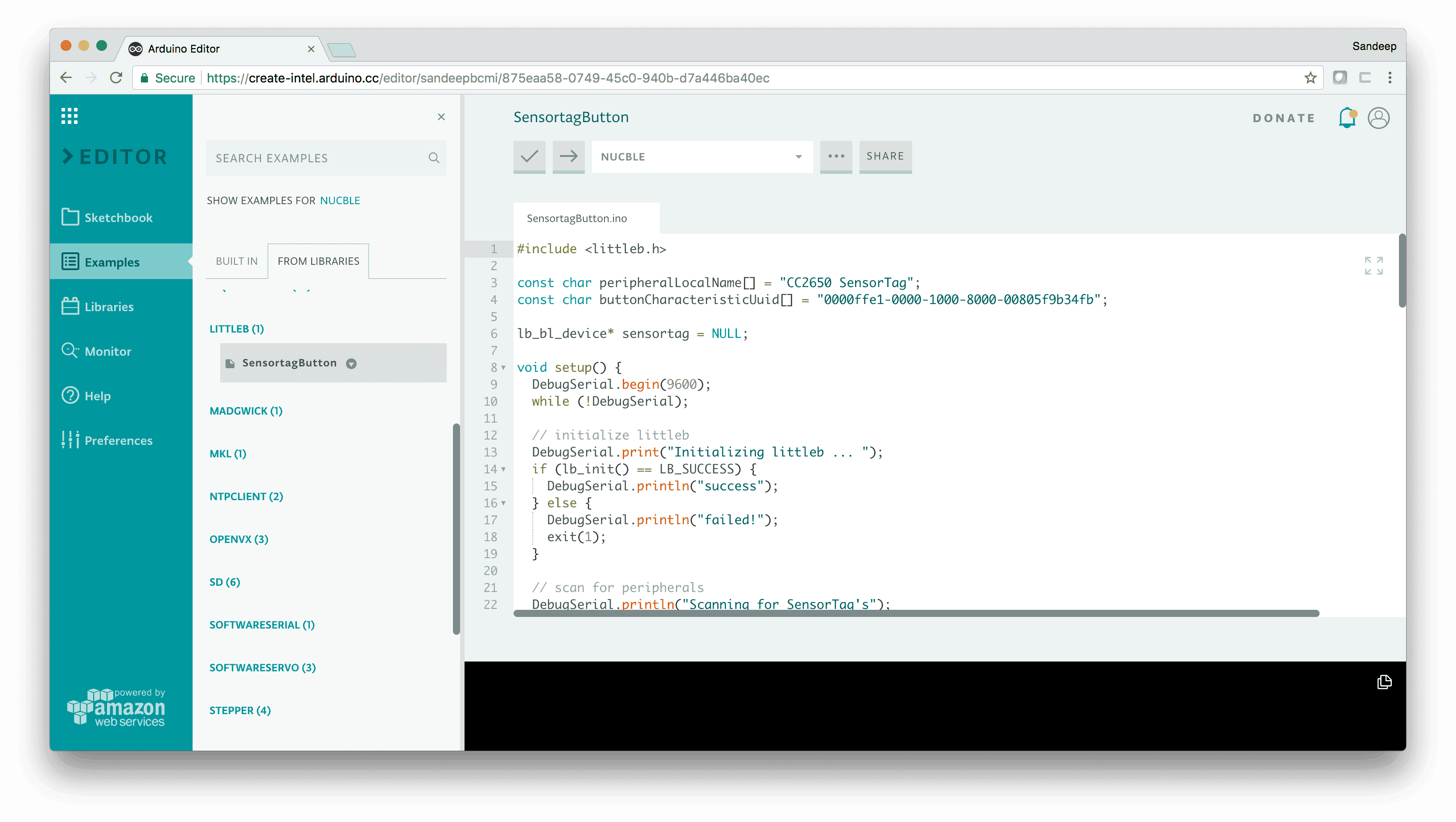 Select the SensortagButton example.